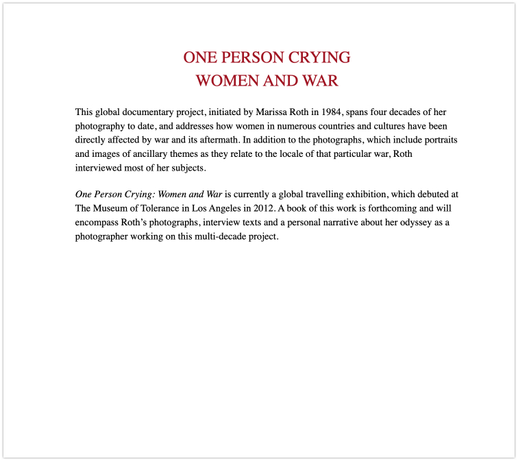 Marissa Roth Photography | One-Person-Crying:-Women-&-War | 2
